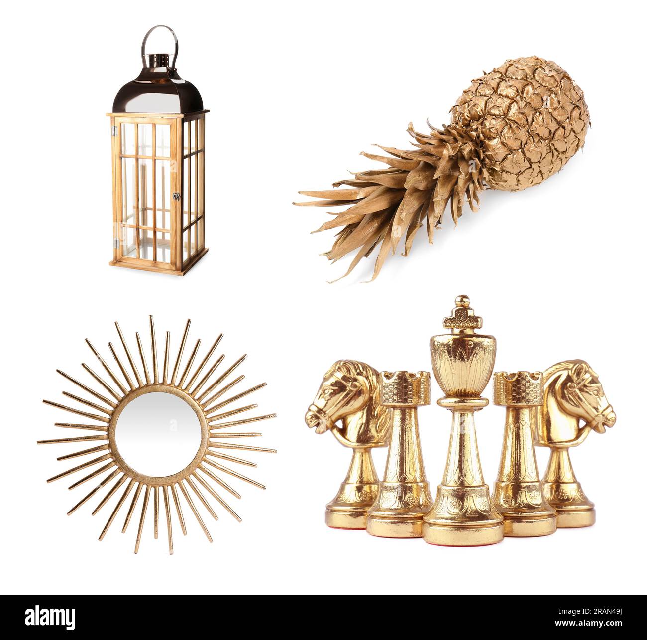 Set of different items in gold color on white background Stock Photo ...