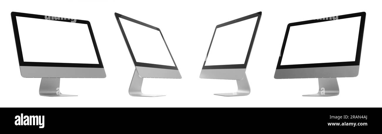 Collage design with computer monitor on white background, different ...