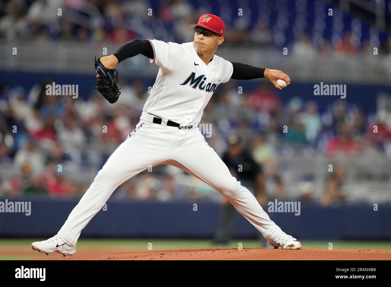 Miami Marlins starting pitcher Jesus Luzardo throws during the first ...