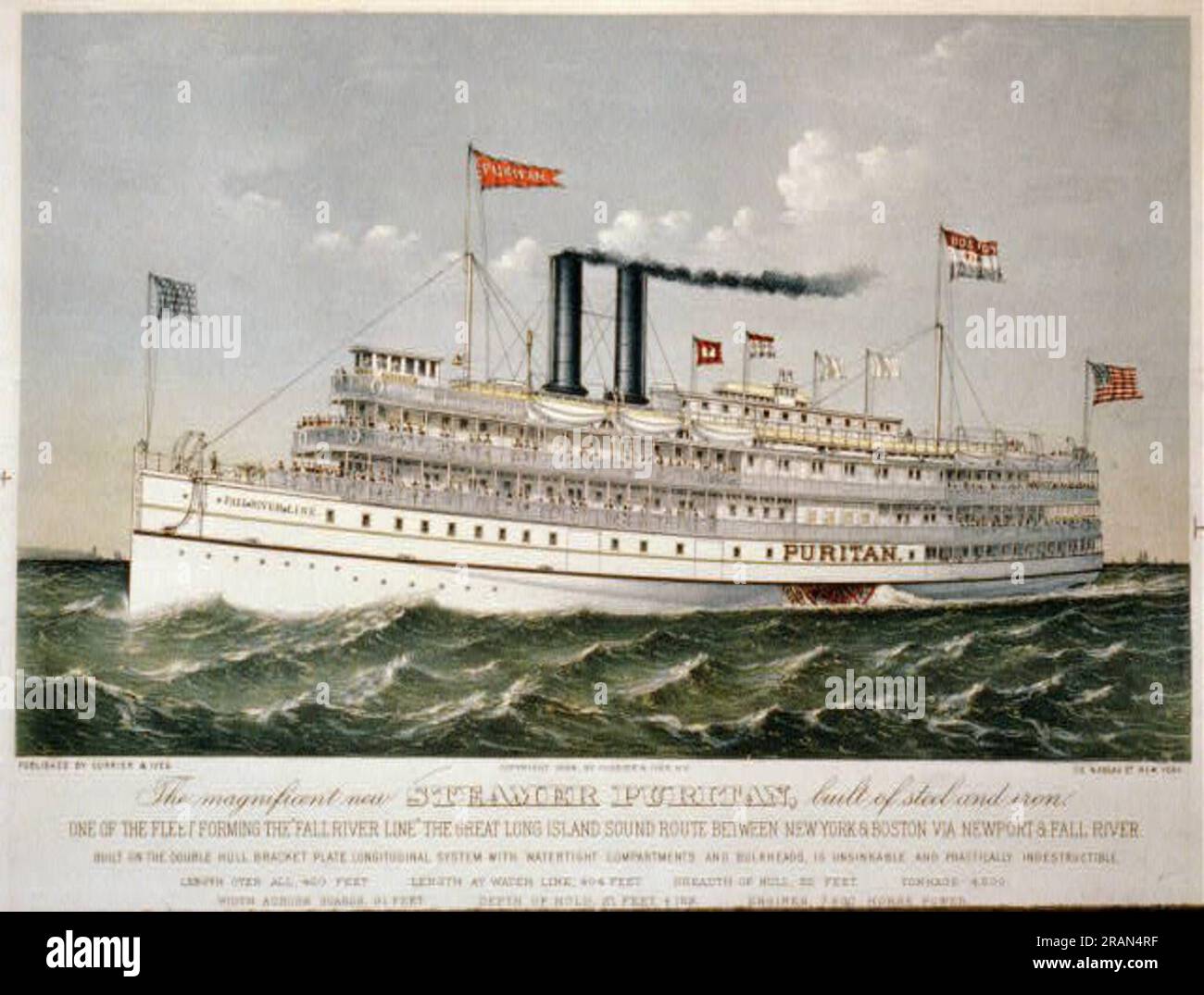 The Steamer Puritan, part of the 'old' Fall River Line 1889 by Currier ...