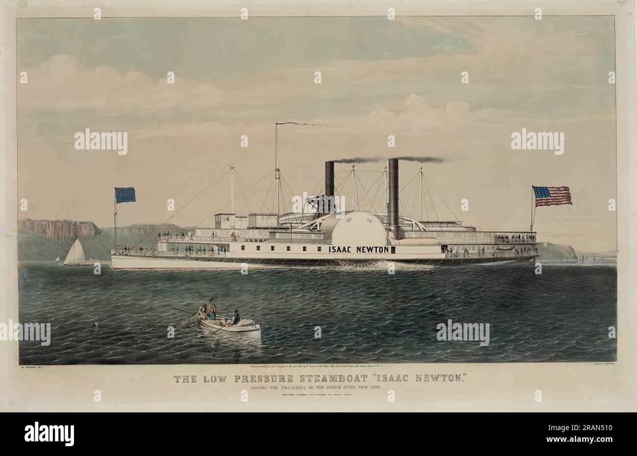 Original caption. The low pressure steamboat Isaac Newton passing the ...