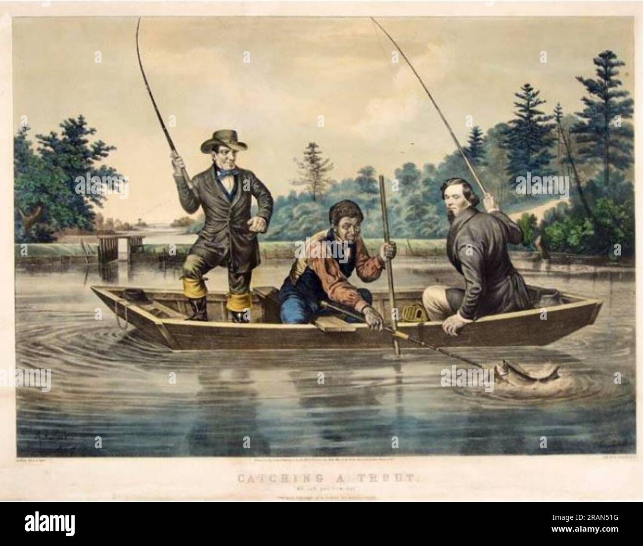 Catching a Trout 1854 by Currier and Ives Stock Photo - Alamy