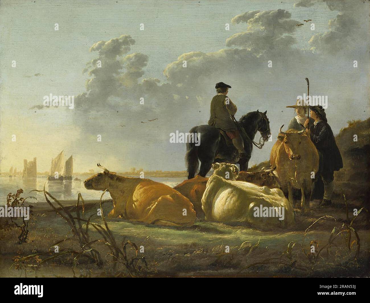Peasants and Cattle by the River Merwede by Aelbert Cuyp Stock Photo ...