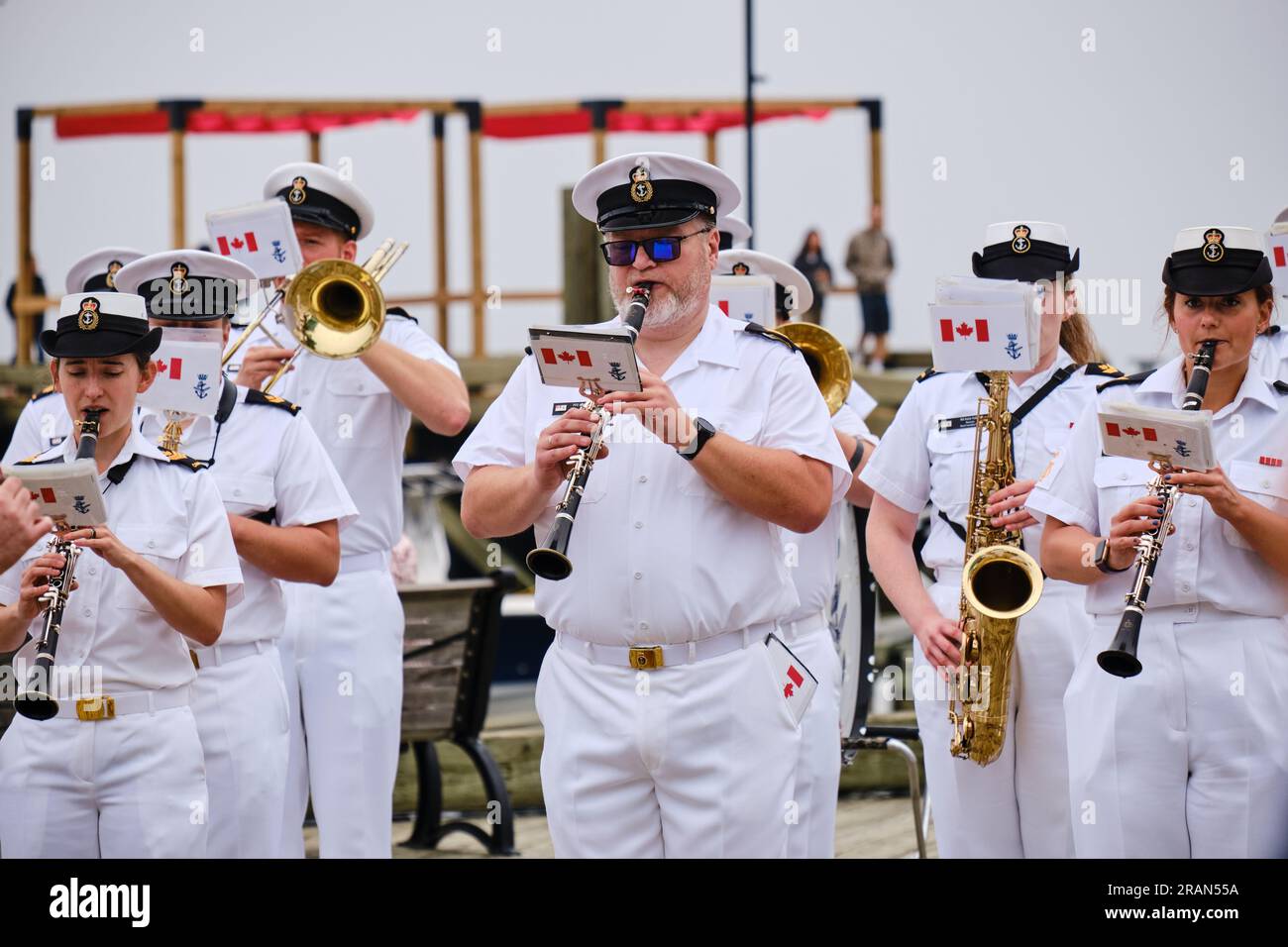 Stadacona Band of the Royal Canadian Navy performing on waterfront ...