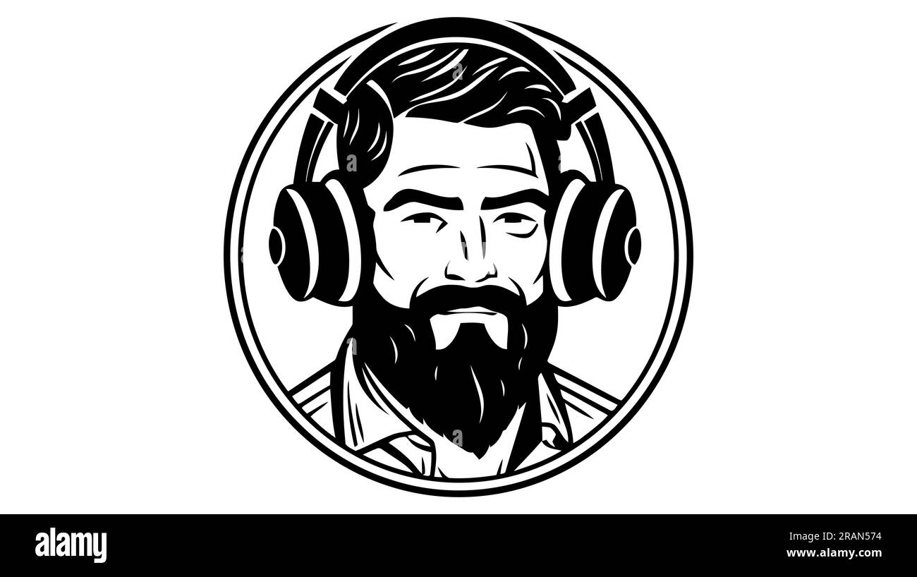 Vector logo of man wearing headphones. White background Stock Vector ...