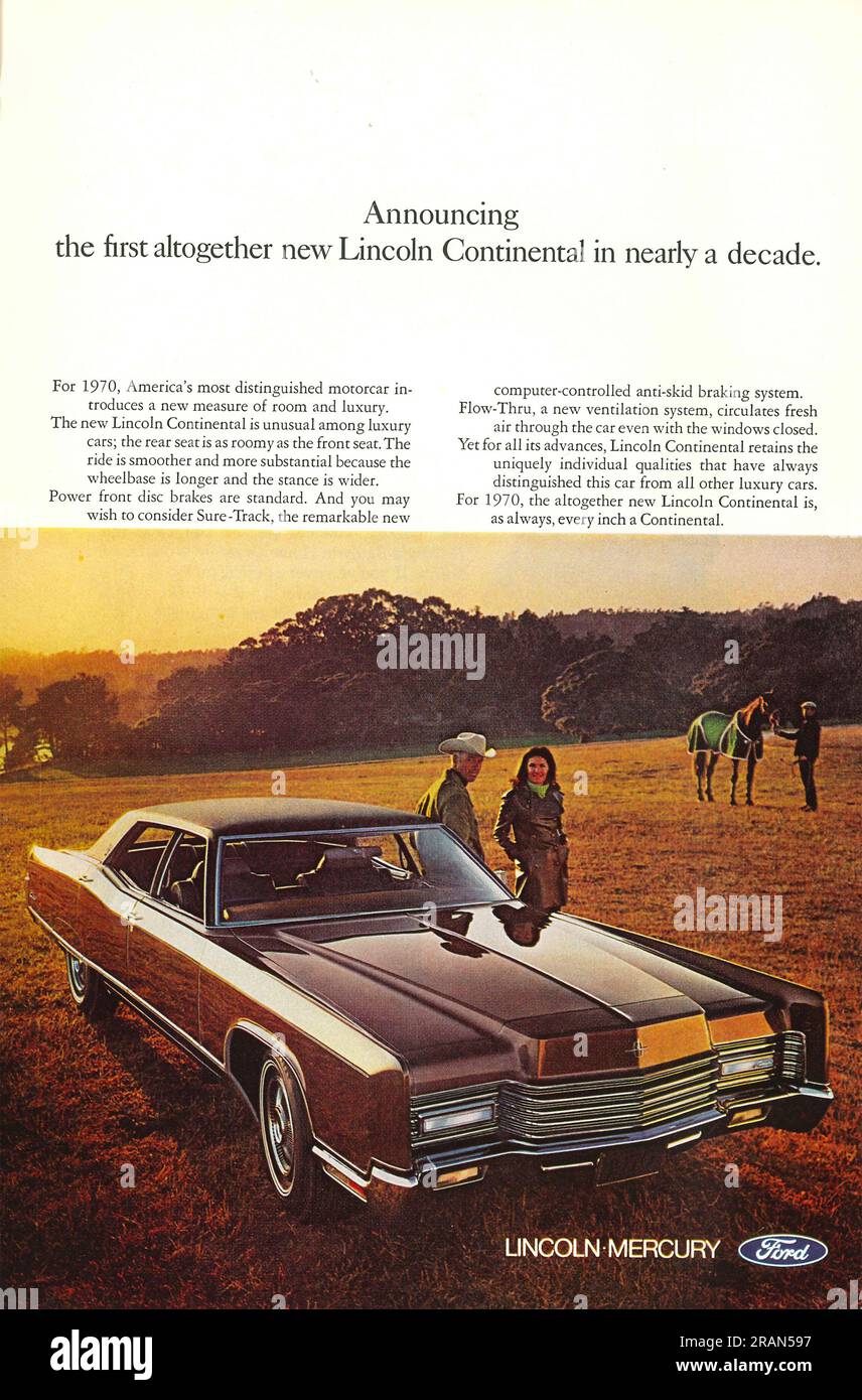 '70 Lincoln Continental advert in a magazine 1969 Stock Photo - Alamy