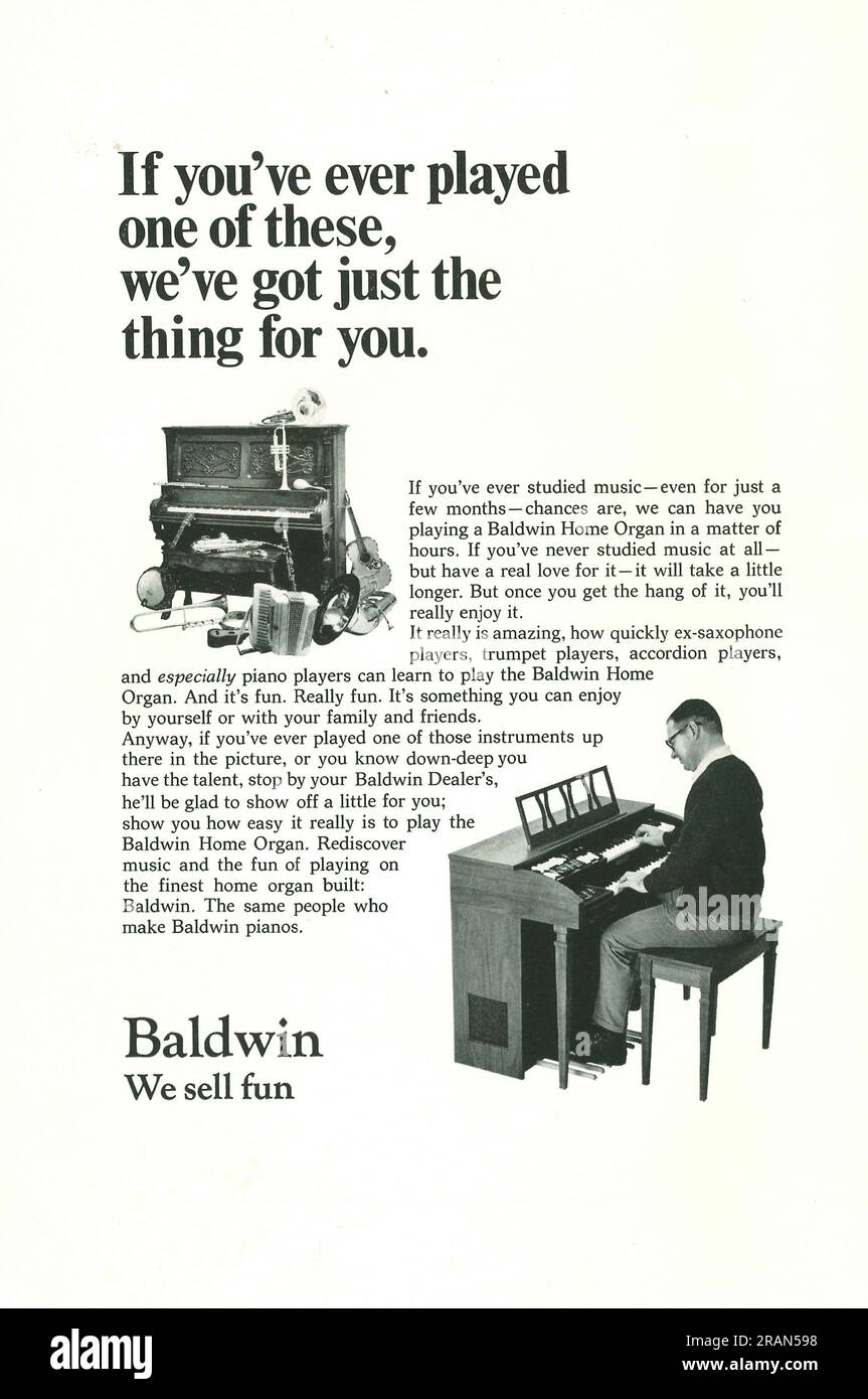 Baldwin Piano & Organ advert in a magazine 1969 Stock Photo - Alamy