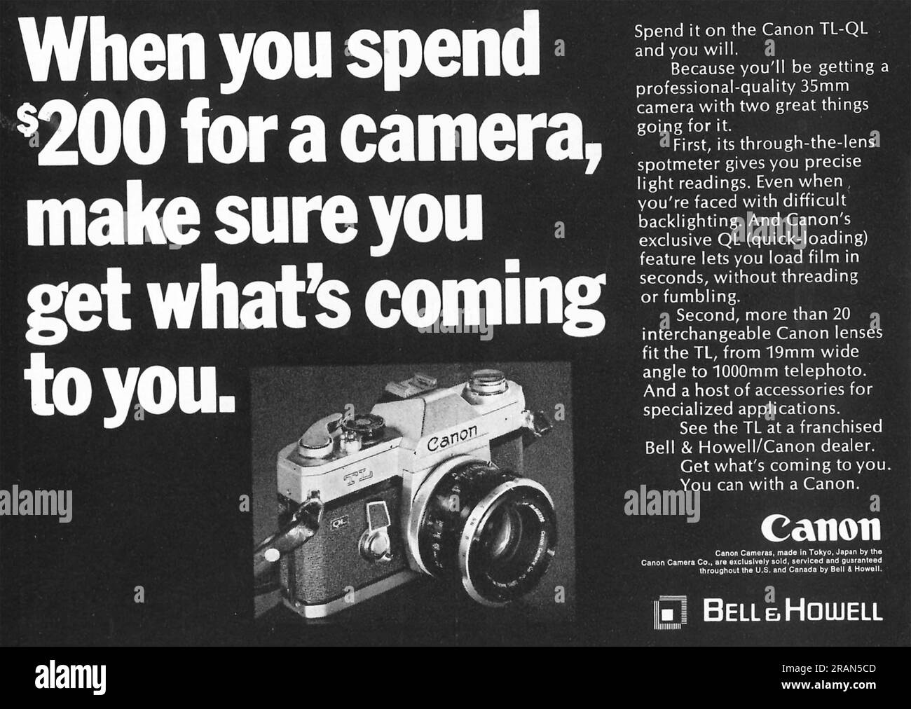 Canon TL-QL camera advert in a magazine 1969 Stock Photo - Alamy
