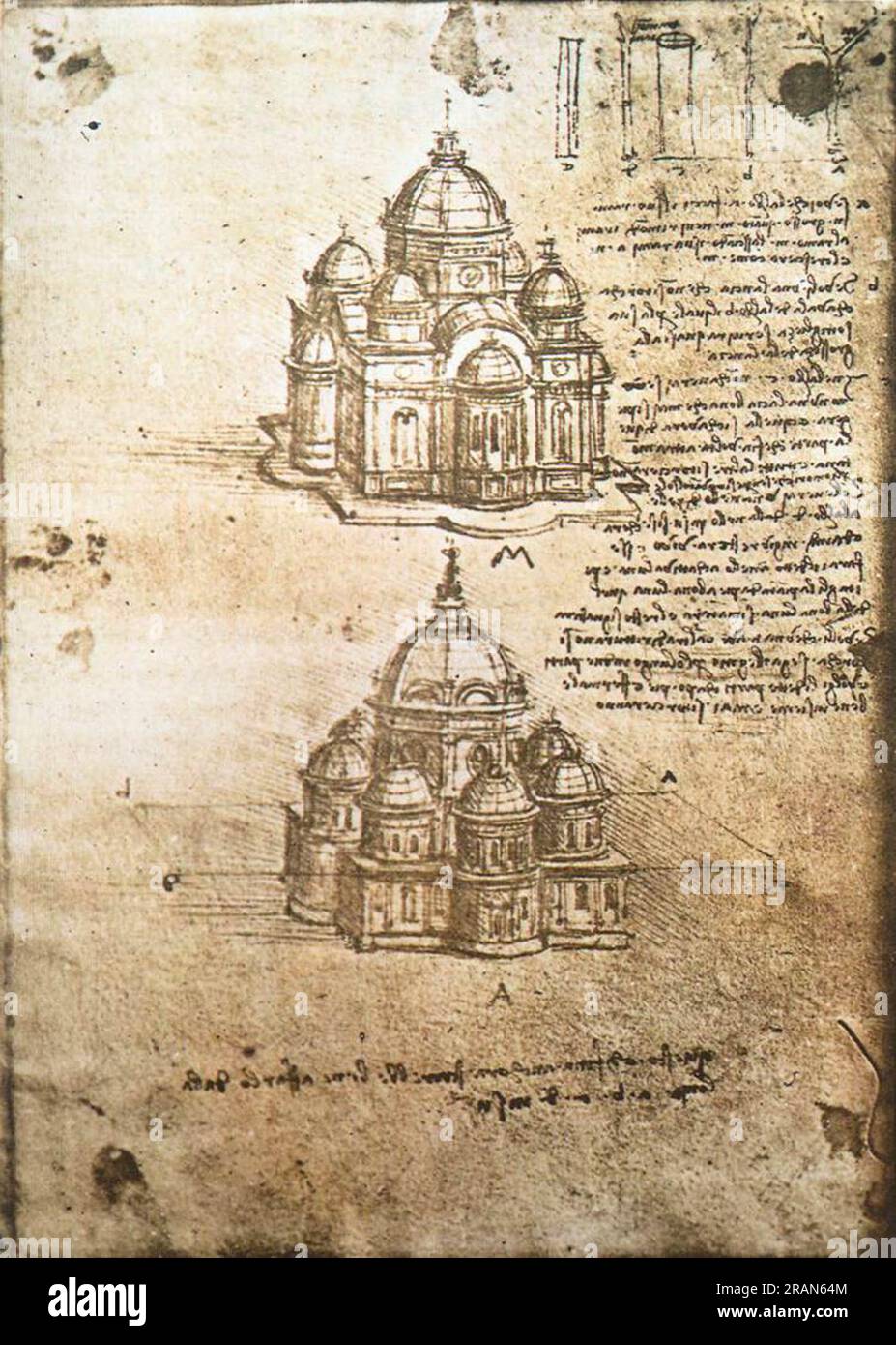 Studies of central plan buildings 1480; Milan, Italy by Leonardo da ...