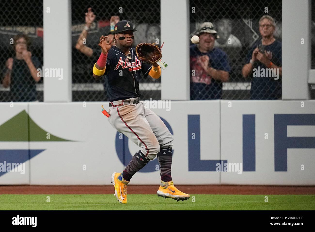 Atlanta Braves right fielder Ronald Acuna Jr. fields a ball hit by ...