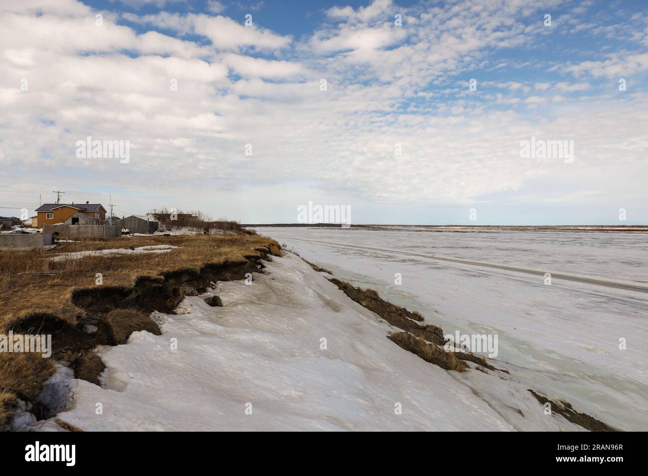 The frozen Severn River is seen from the Indigenous town of Fort Severn ...