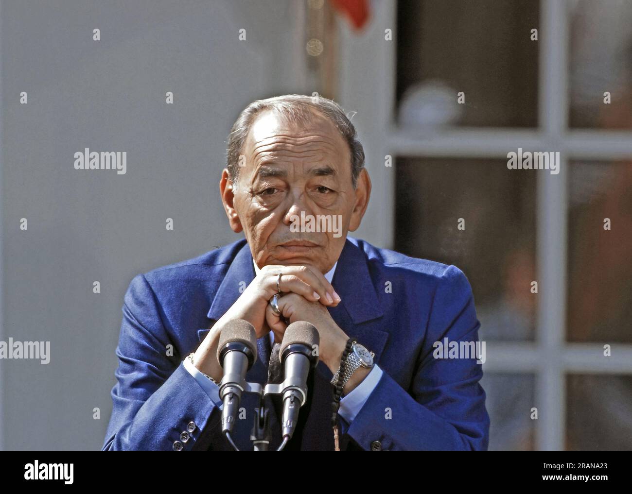 WASHINGTON DC - MARCH 15, 1995 King of Morocco Hassan II listens at the ...