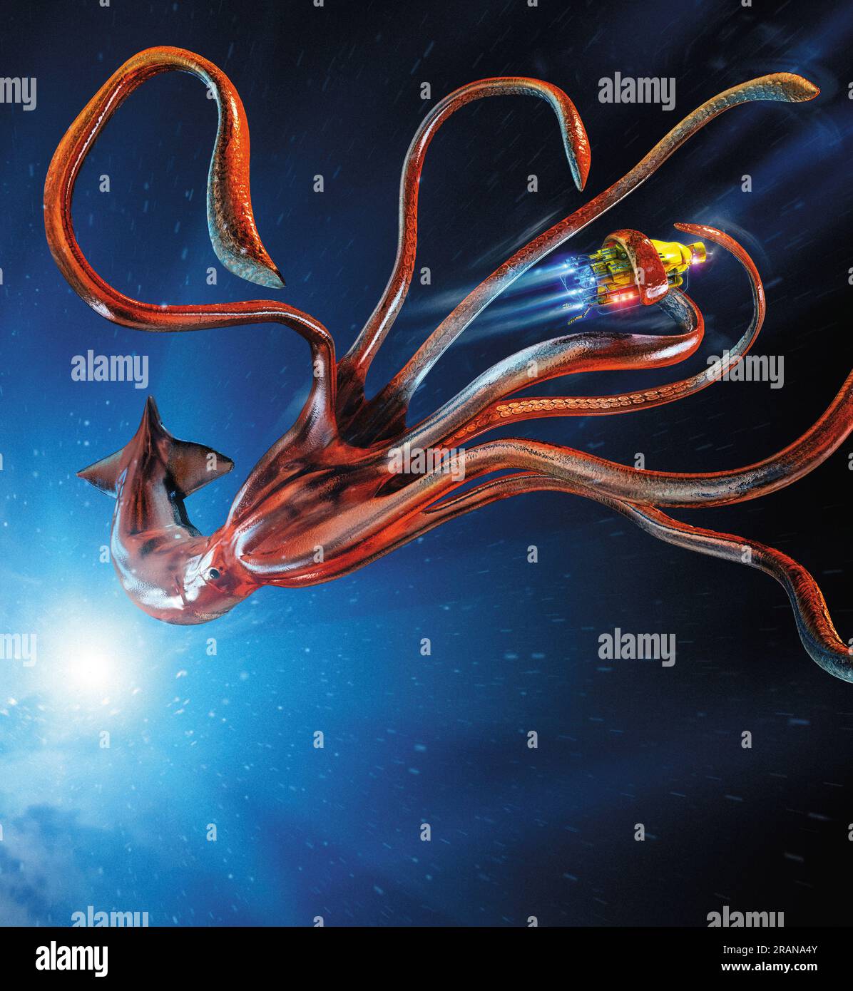 Giant squid attacking submersible, illustration Stock Photo - Alamy