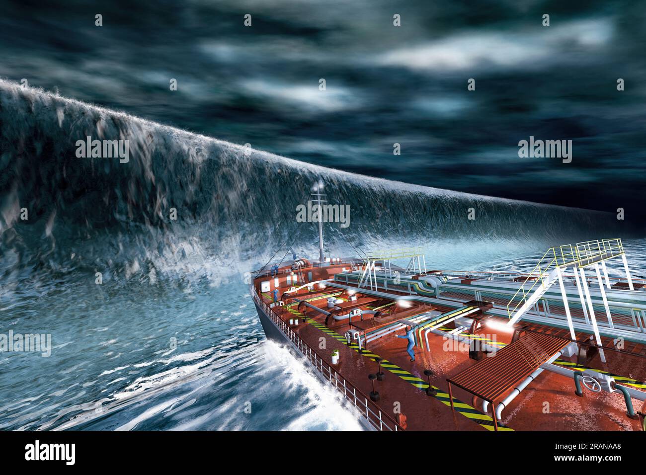 Rogue wave approaching ship, illustration Stock Photo - Alamy