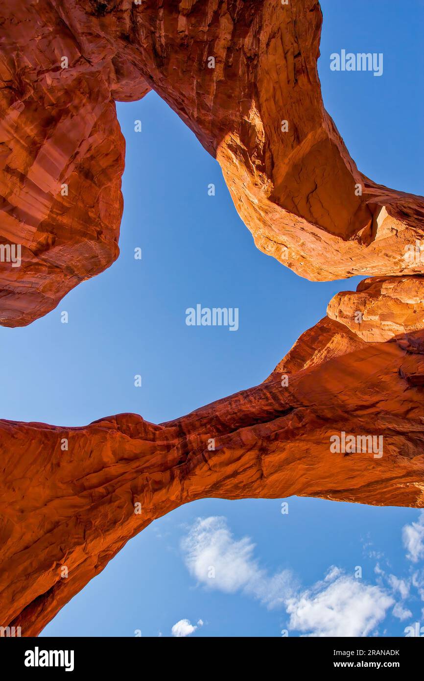 Double Arch rock formation, Arches National Park, Utah, USA Stock Photo ...