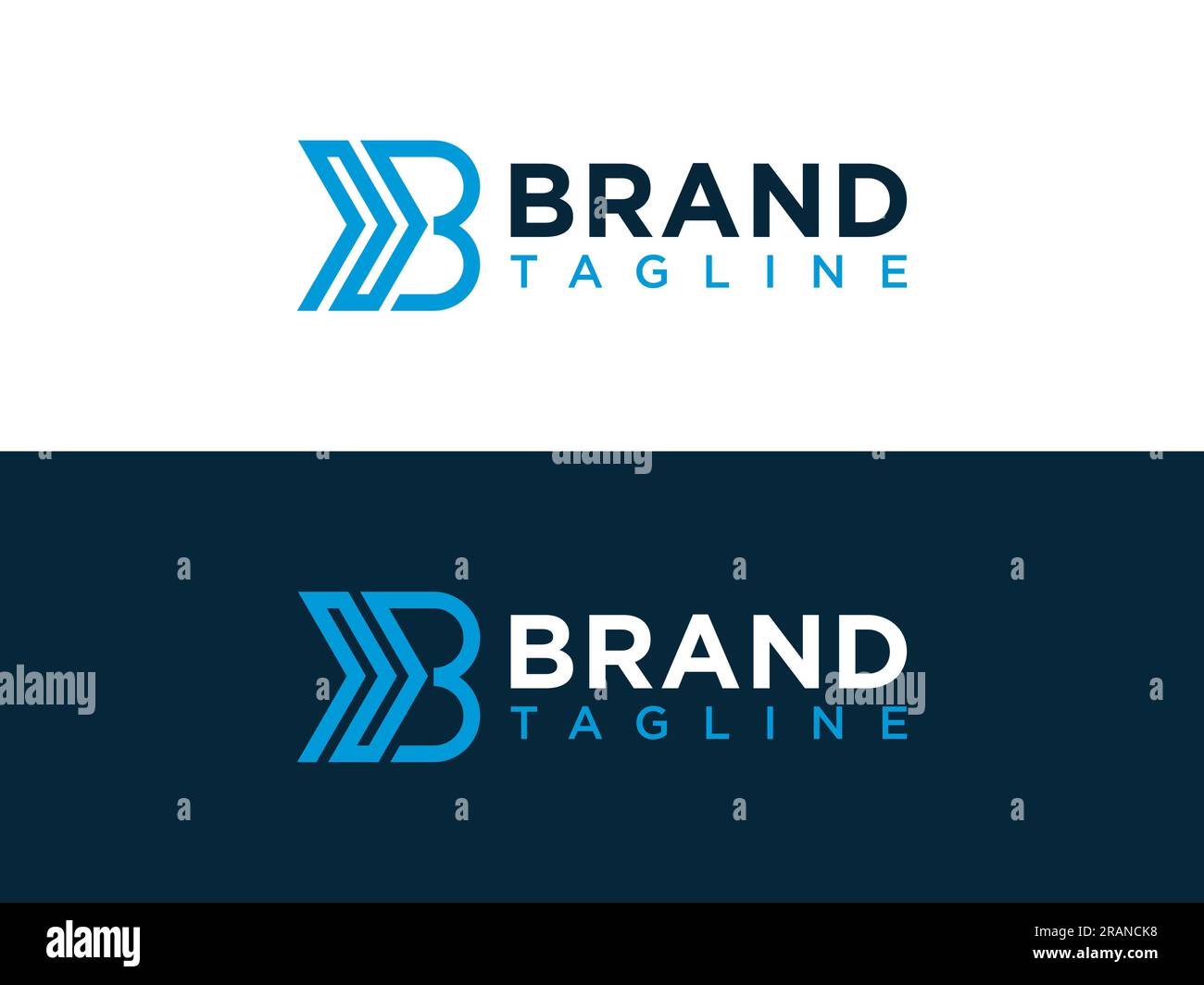 Abstract Initial Letter B Logo. Blue Shape with Negative Space isolated on Double Background ...