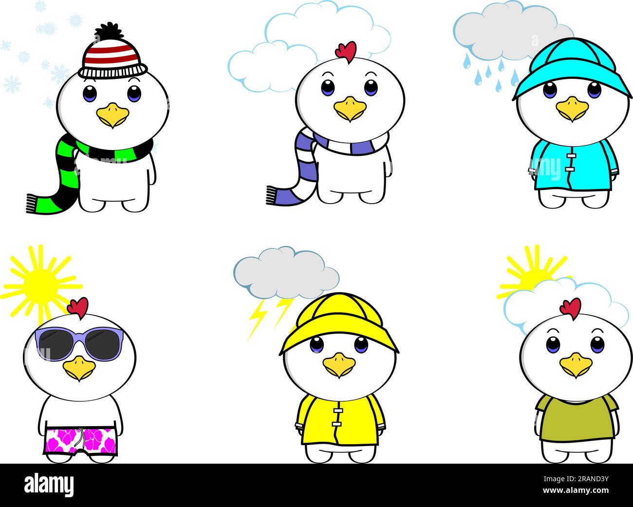 chicken weather kawaii cartoon pack collection illustration in vector ...