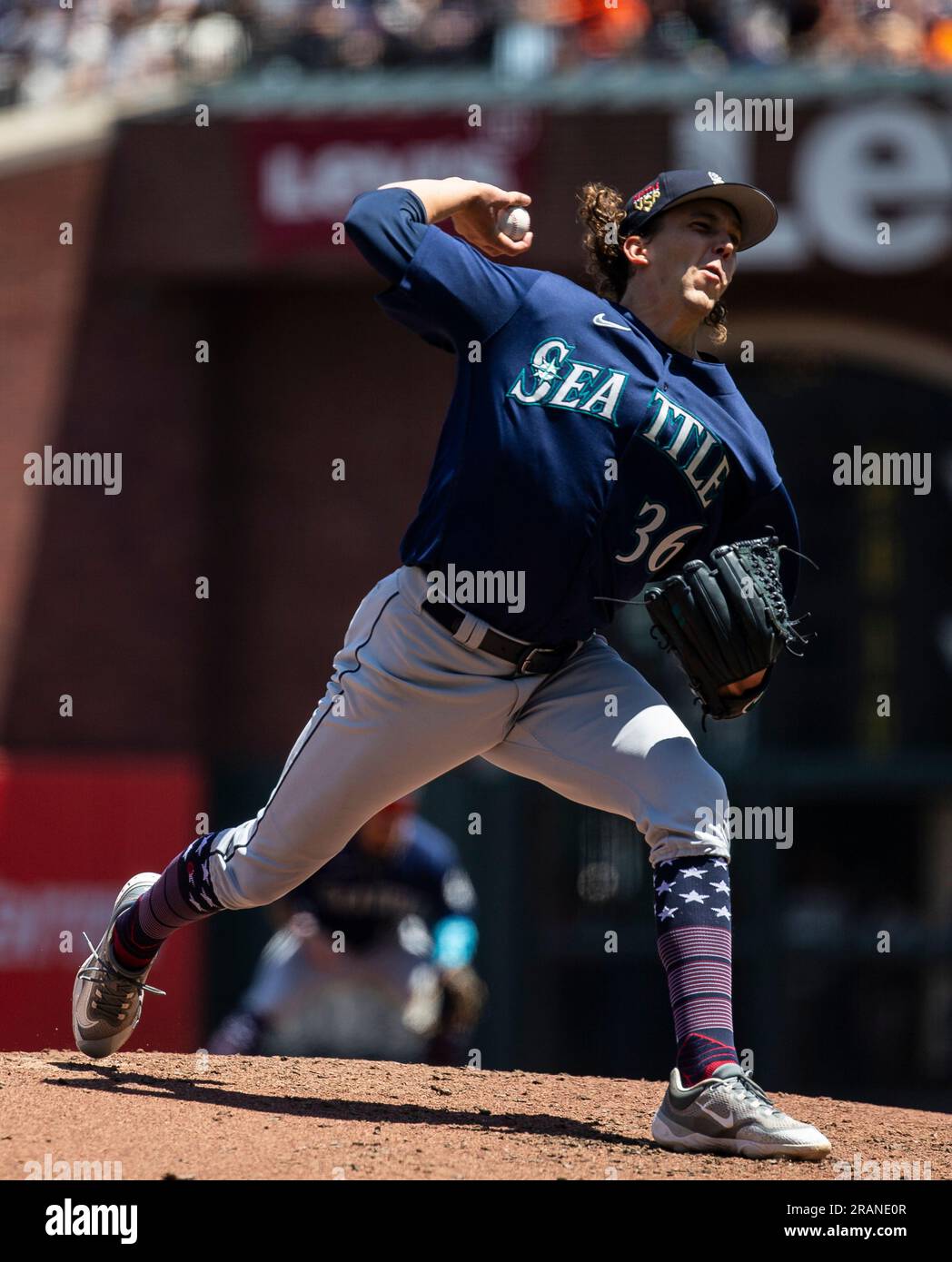 July 04 2023 San Francisco CA, U.S.A. Seattle starting pitcher Logan ...