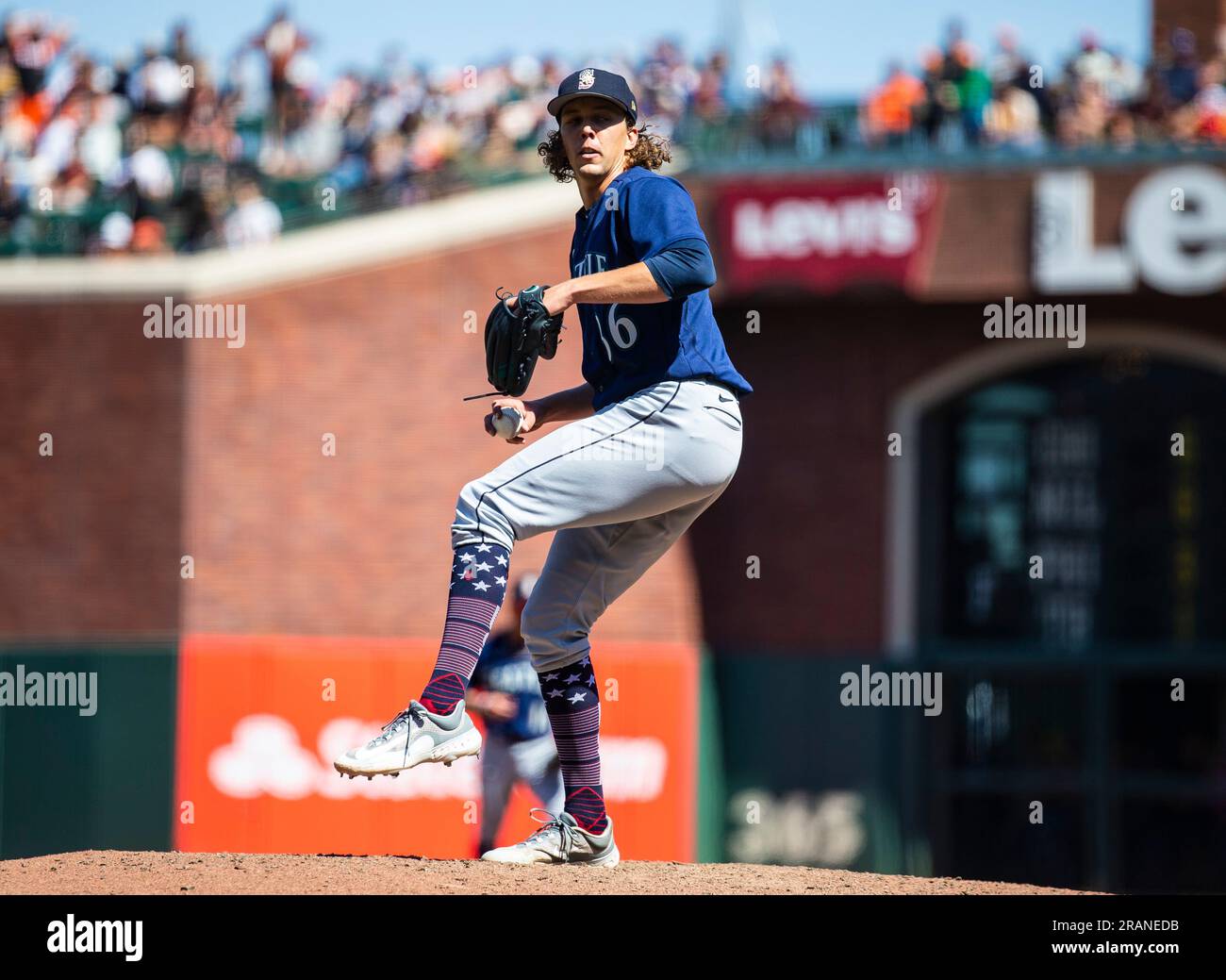 July 04 2023 San Francisco CA, U.S.A. Seattle starting pitcher Logan ...