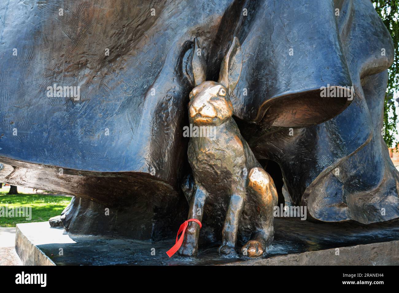 Murom, Russia June 4, 2023. Sculpture of a hare on the monument to ...