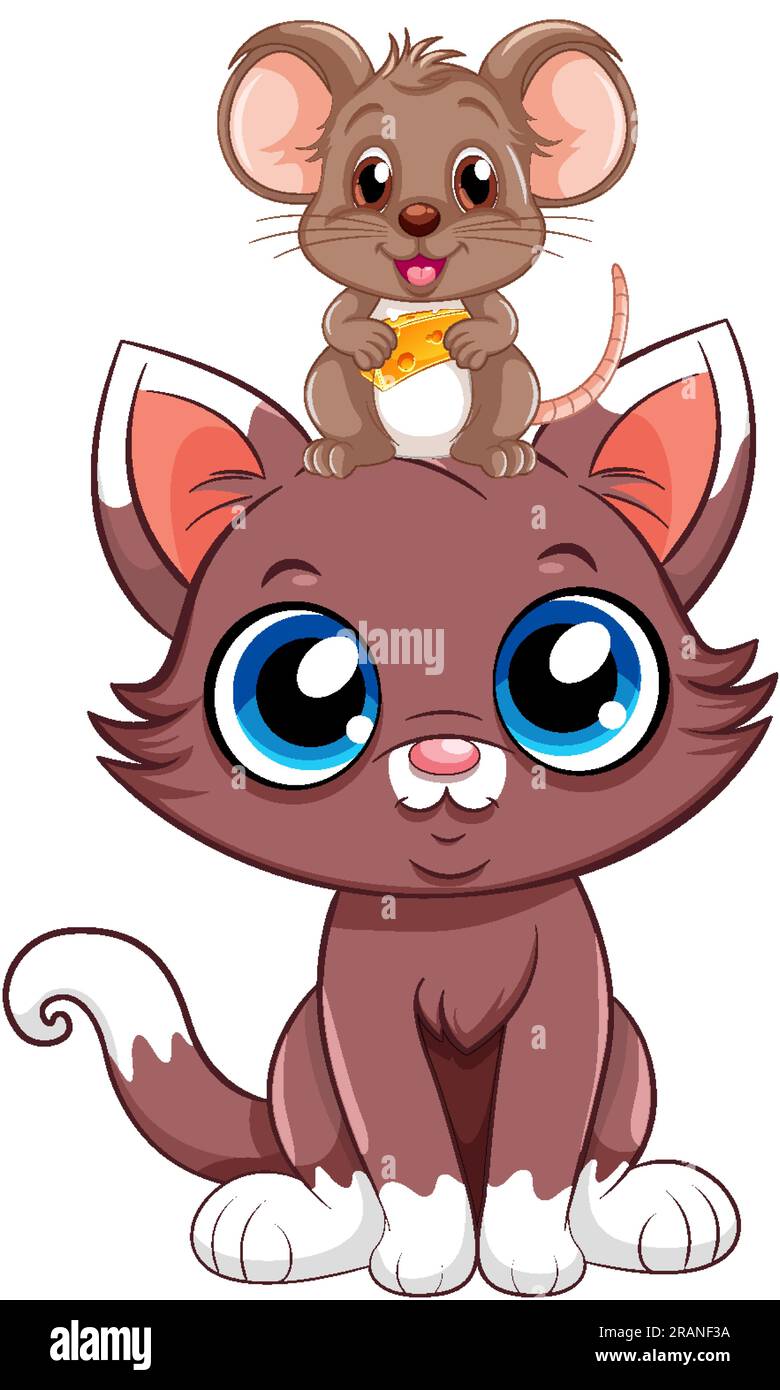 Cute Cat with Mouse in Cartoon Style illustration Stock Vector Image ...