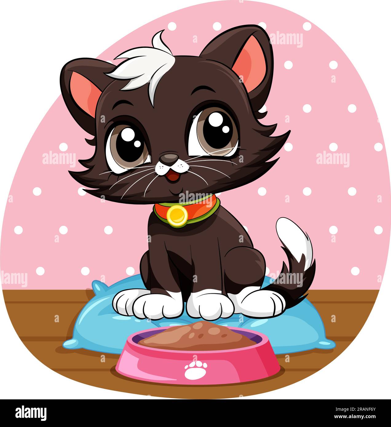 Cute Kitten with Food Bowl illustration Stock Vector Image & Art - Alamy