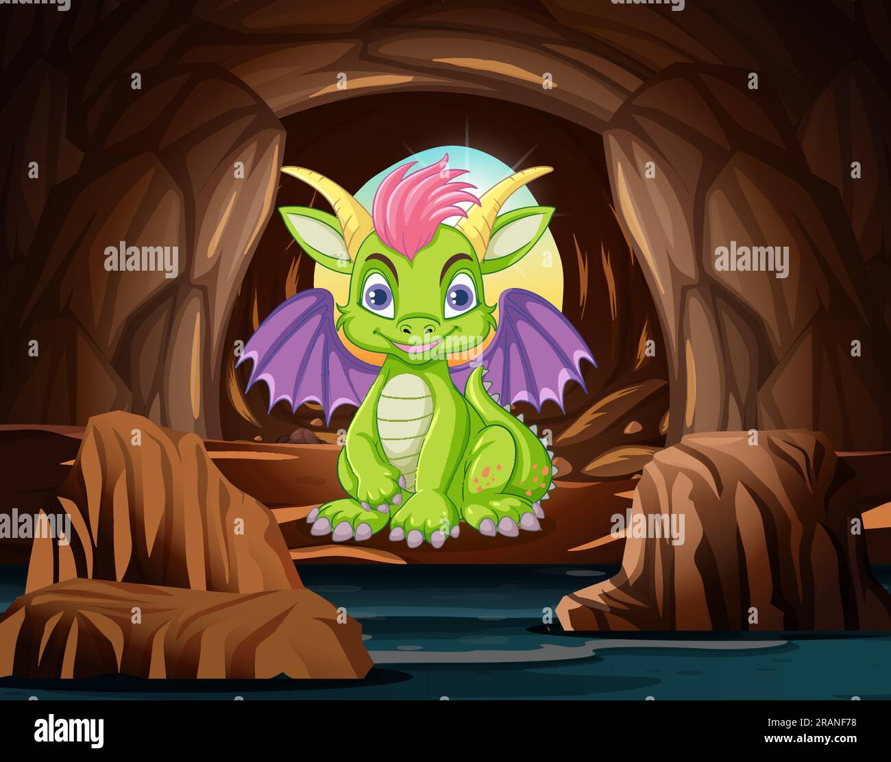 Cute Dragon in the Cave illustration Stock Vector Image & Art - Alamy