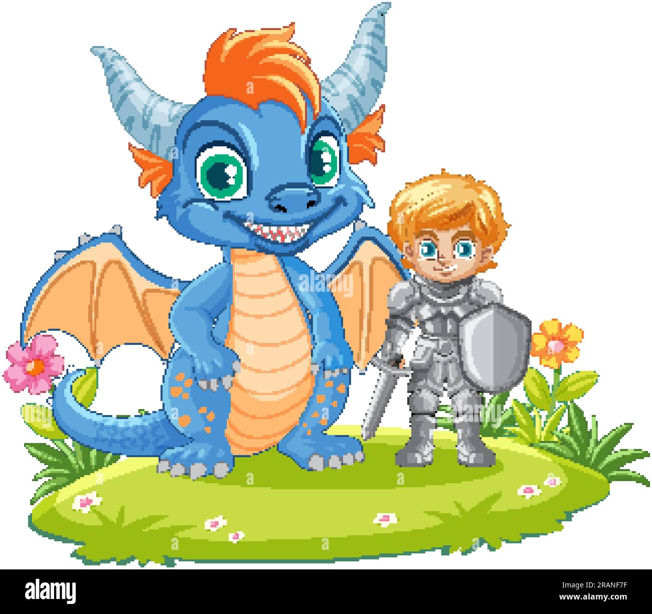Cartoon knight boy with dragon illustration Stock Vector Image & Art ...