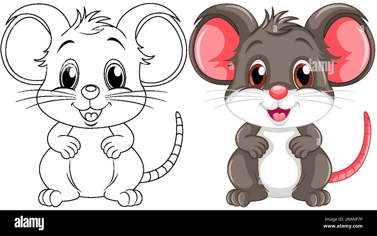 Coloring cute rat cartoon and its colour illustration Stock Vector ...