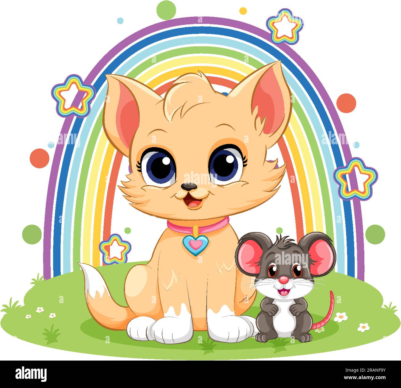 Cute Cat with Mouse in Cartoon Style illustration Stock Vector Image ...