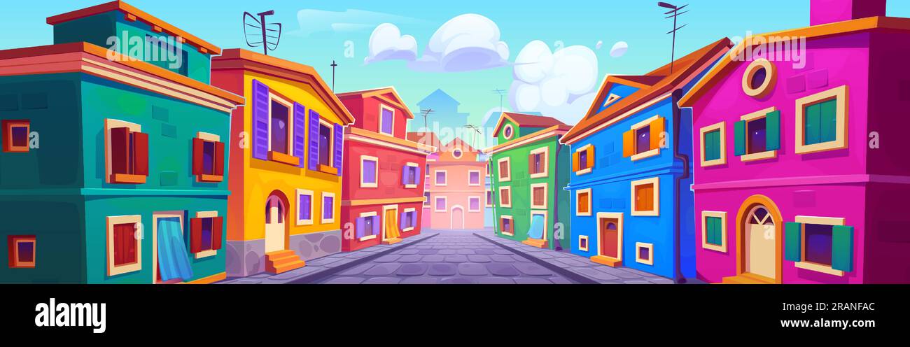 Sunny Italy old town street cartoon vector illustration. Italian ...