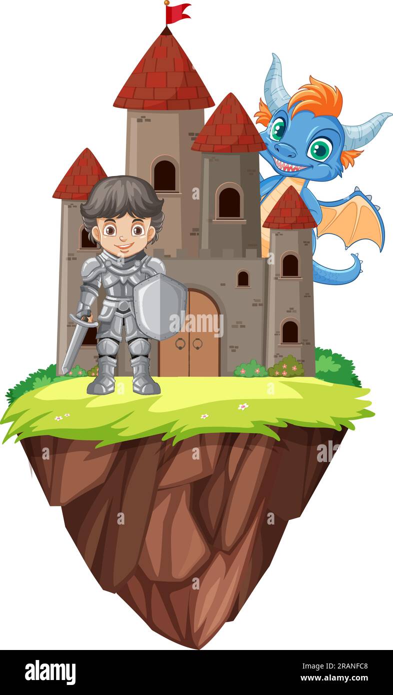 Cute Dragon with Knight and Castle illustration Stock Vector Image ...