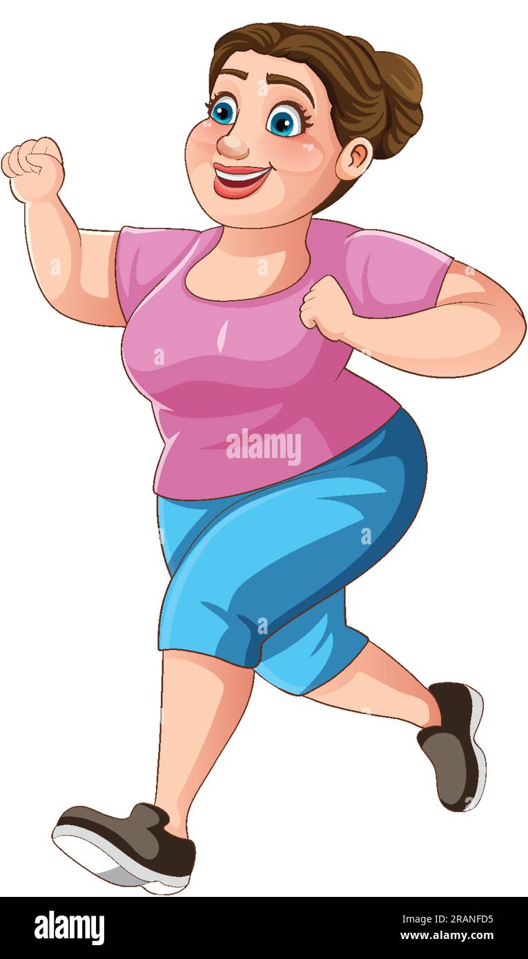 Chubby Woman Running Pose Cartoon Character illustration Stock Vector ...