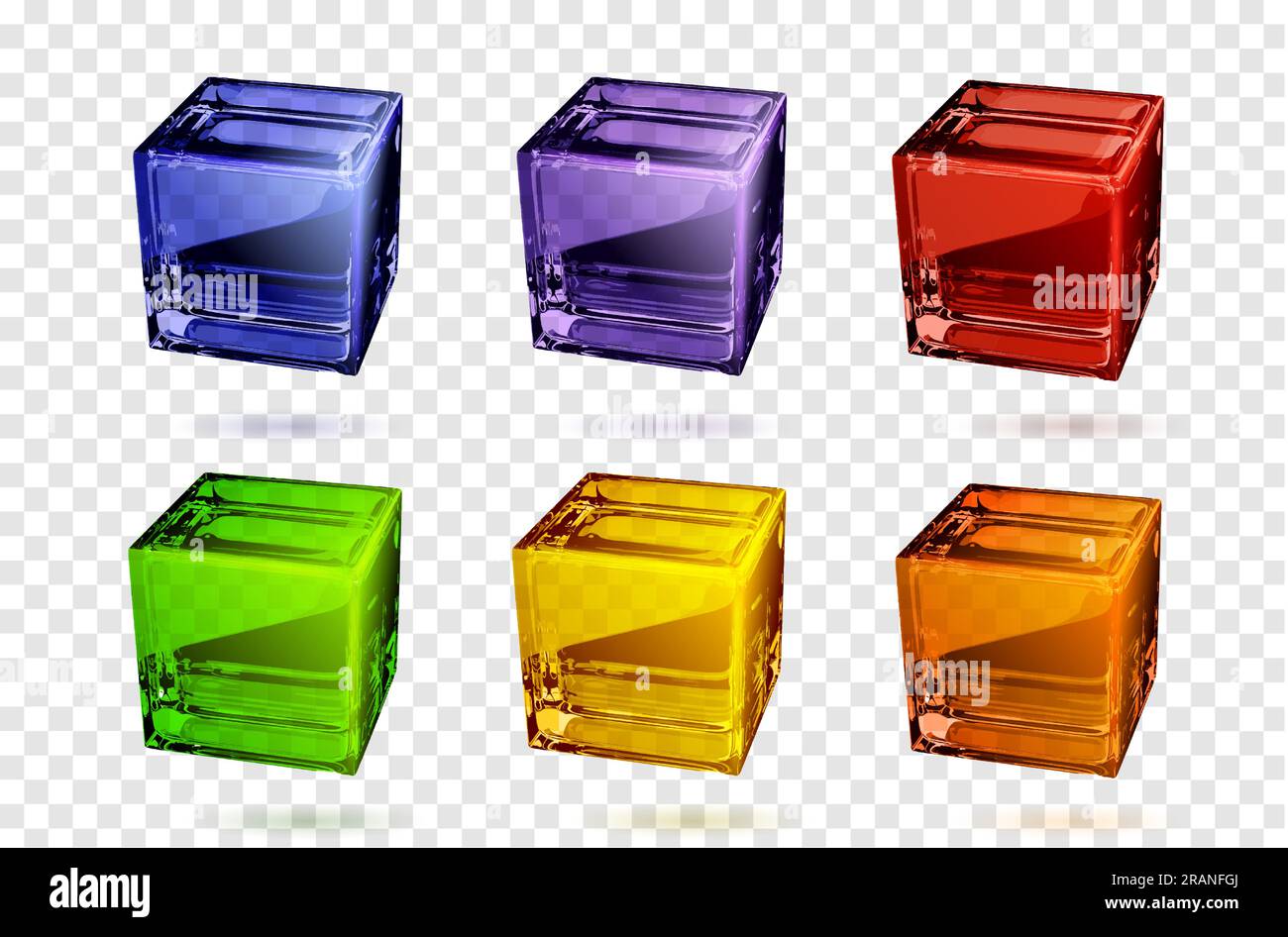 Realistic set of 3D glass cubes in different colors isolated on ...