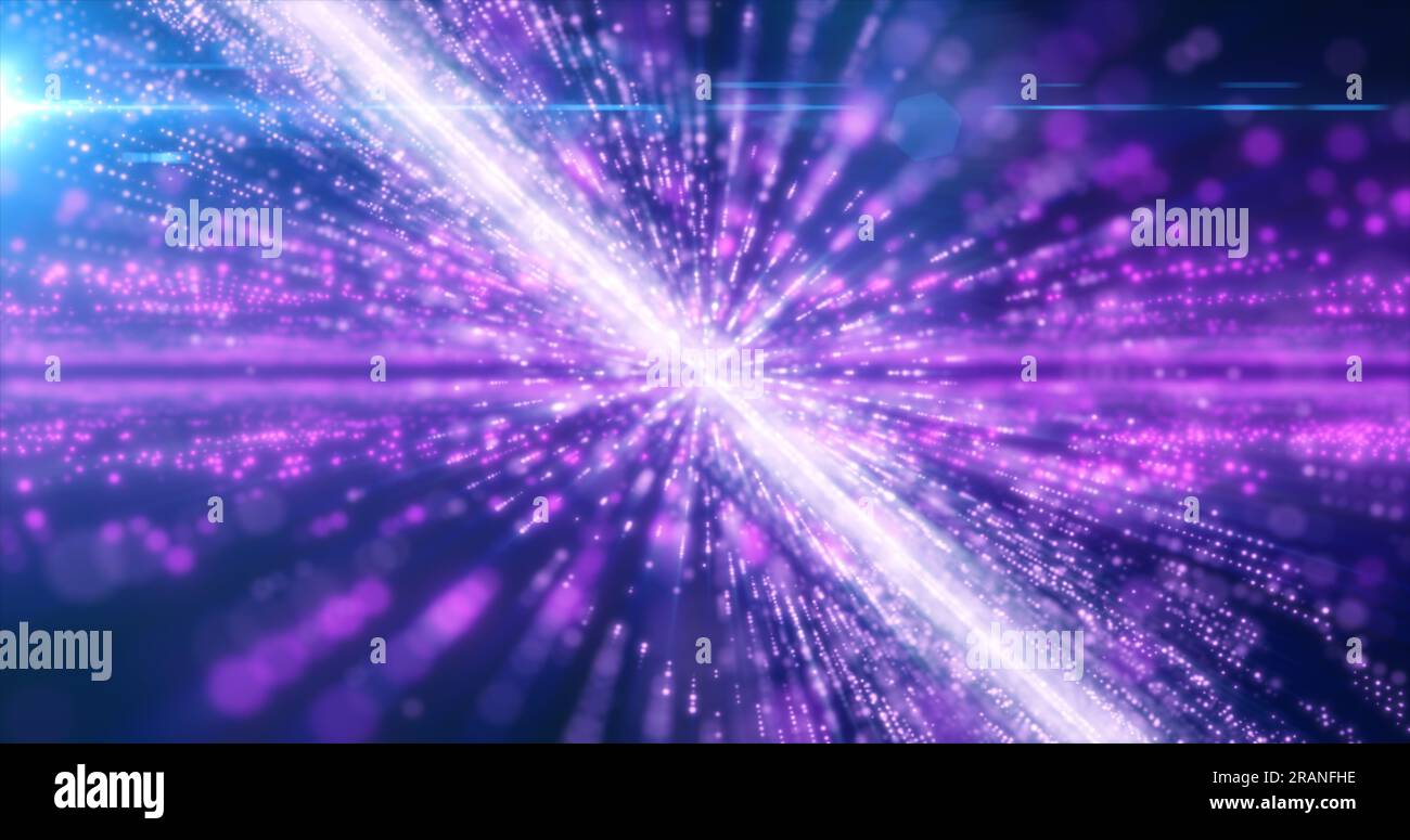 Abstract purple energy hi-tech lines and digital particles fly in a ...