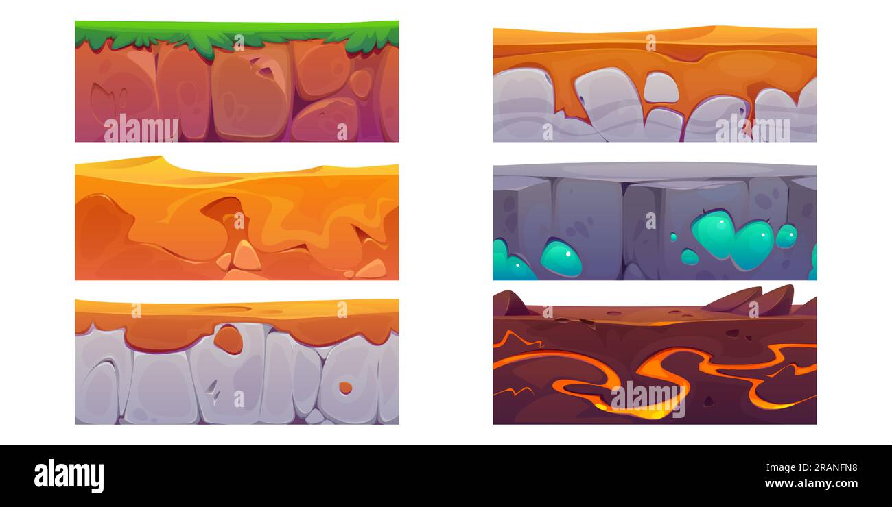 Soil ground seamless cartoon game land texture. Underground earth layer ...