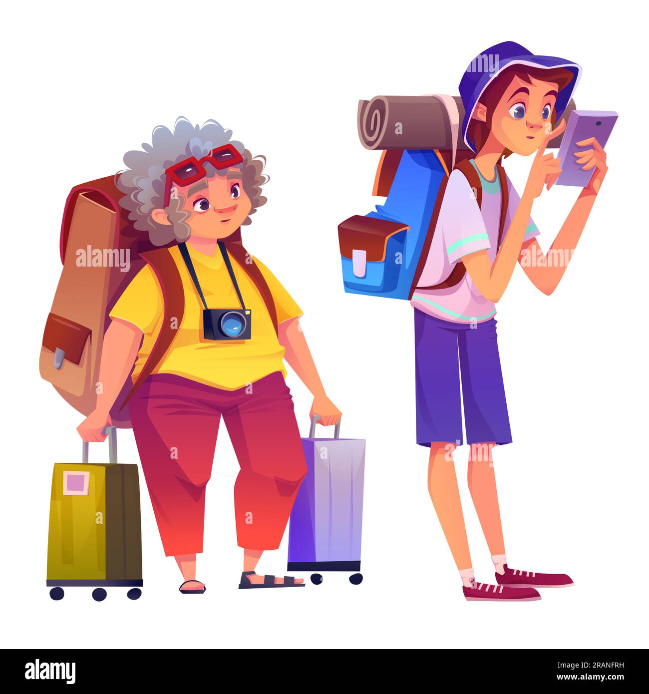 Cartoon traveler characters isolated on white background. Vector ...