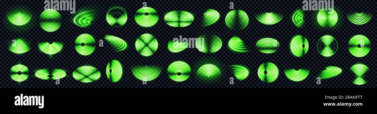 Realistic set of green radio wave signal signs isolated on transparent ...