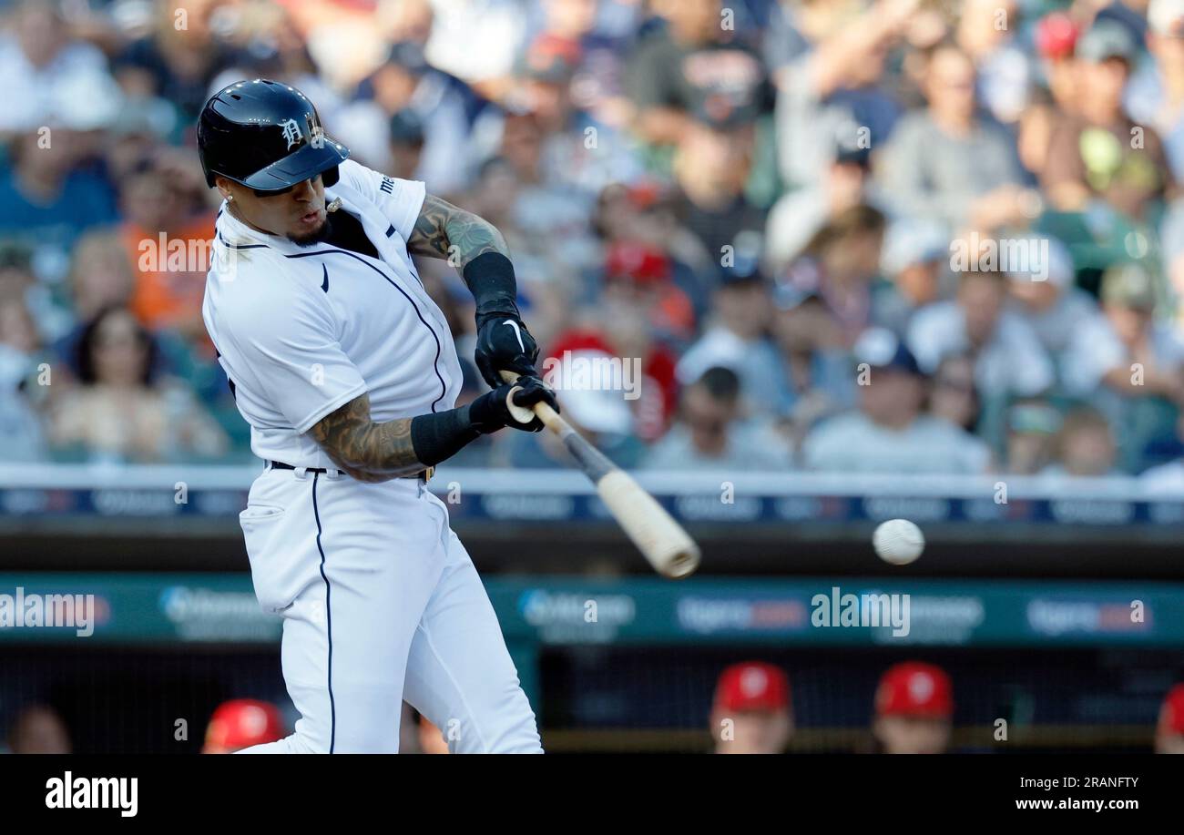 Detroit Tigers' Javier Baez (28) bats against the Oakland Athletics ...