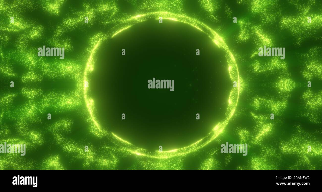 Abstract green background from an energy blue magic ring of a round ...
