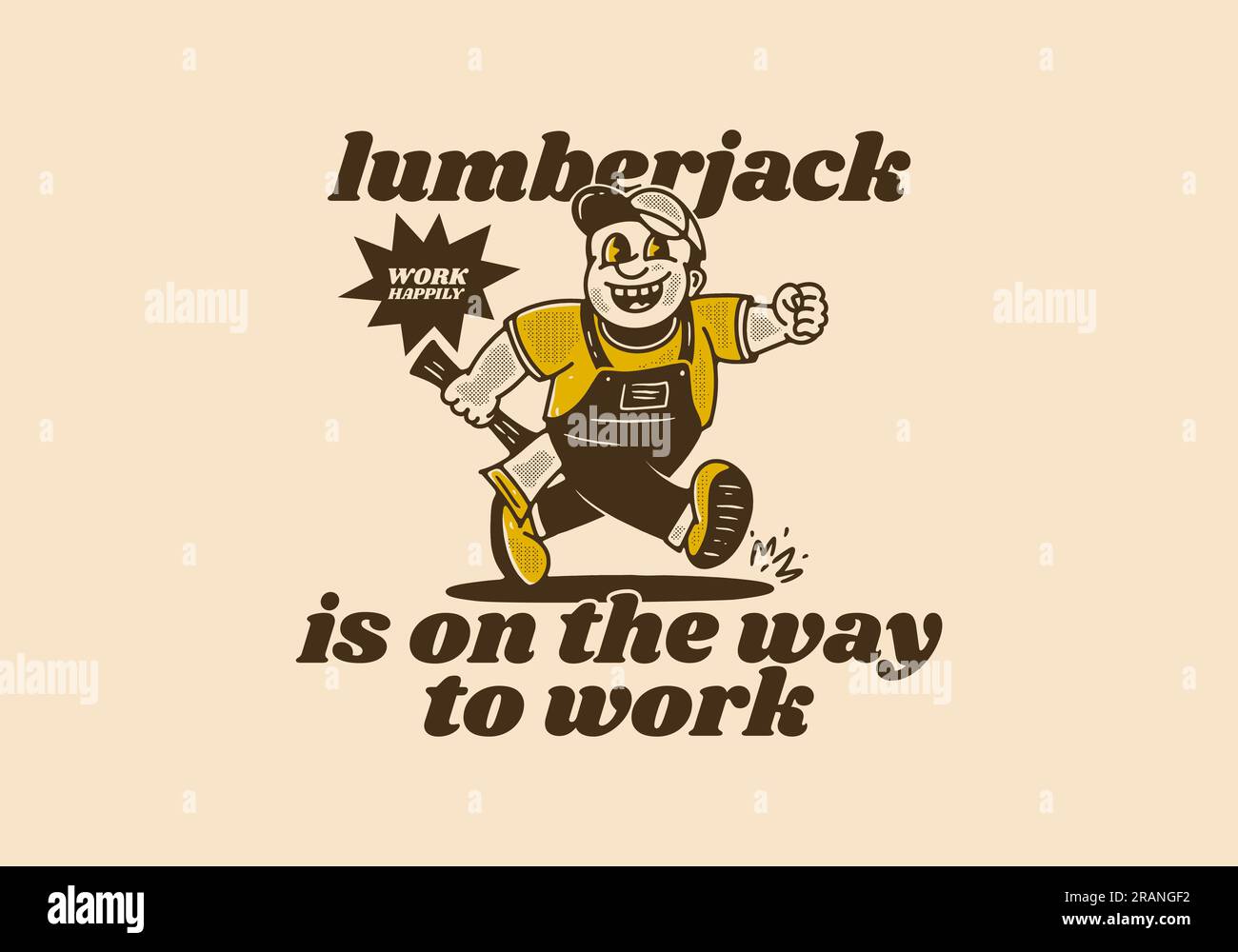 Mascot character design of running lumberjack holding ax, drawing in ...