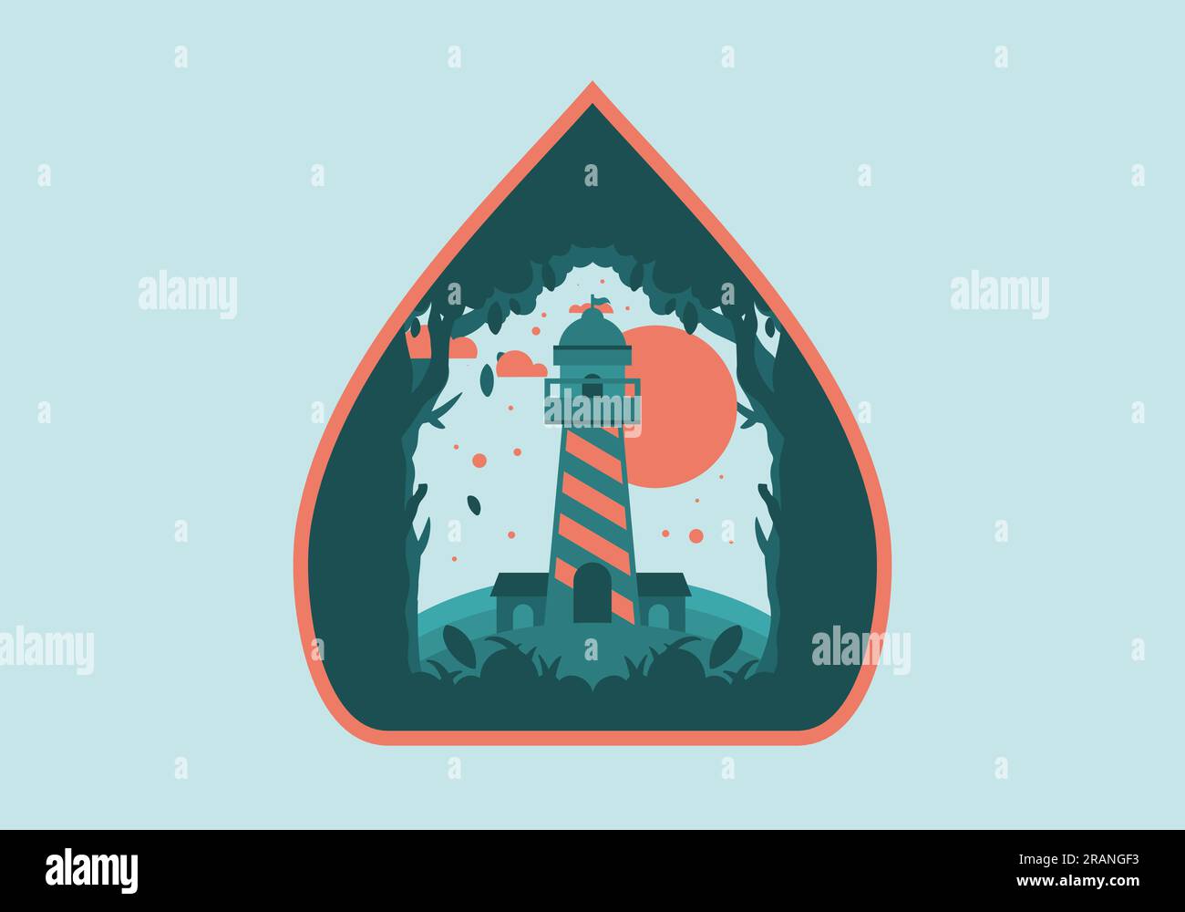 Colorful flat illustration design of lighthouse in the forest Stock ...