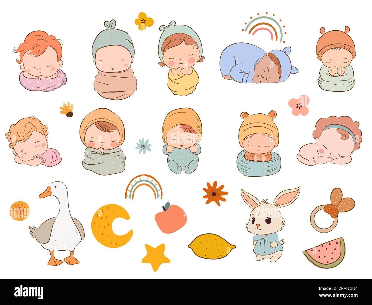 Cute sleeping newborn babies collection Stock Vector Image & Art - Alamy