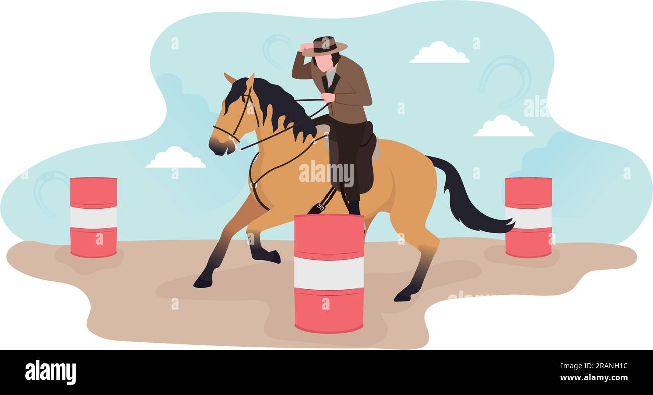 Horse racing around the barrels. Western . Horseback Riding. A man on ...