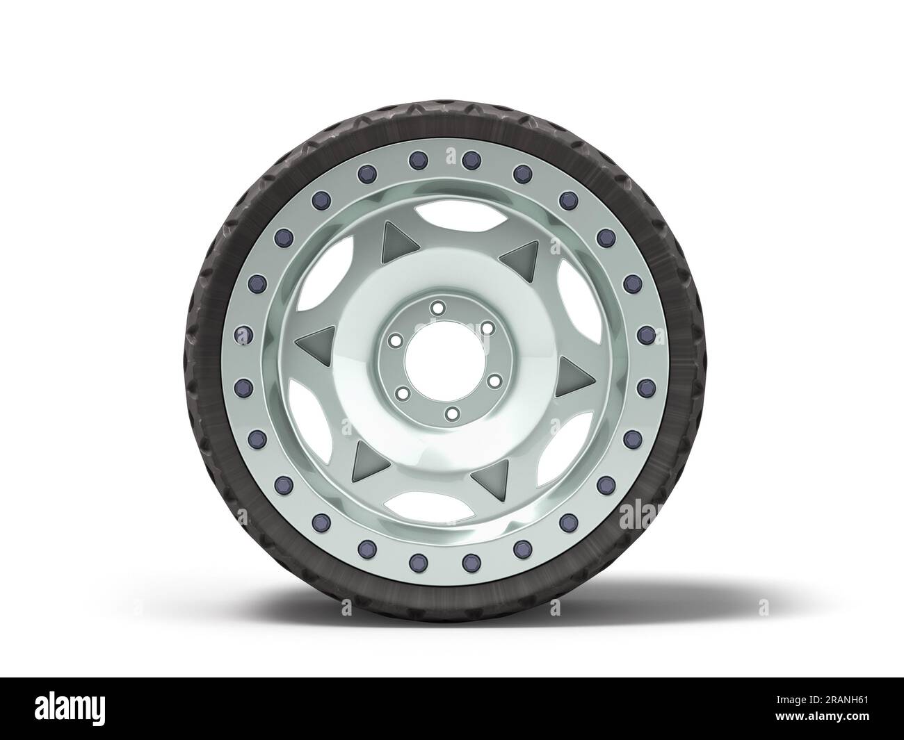 tubeless tire on a steel car rim front view 3d render on white Stock ...