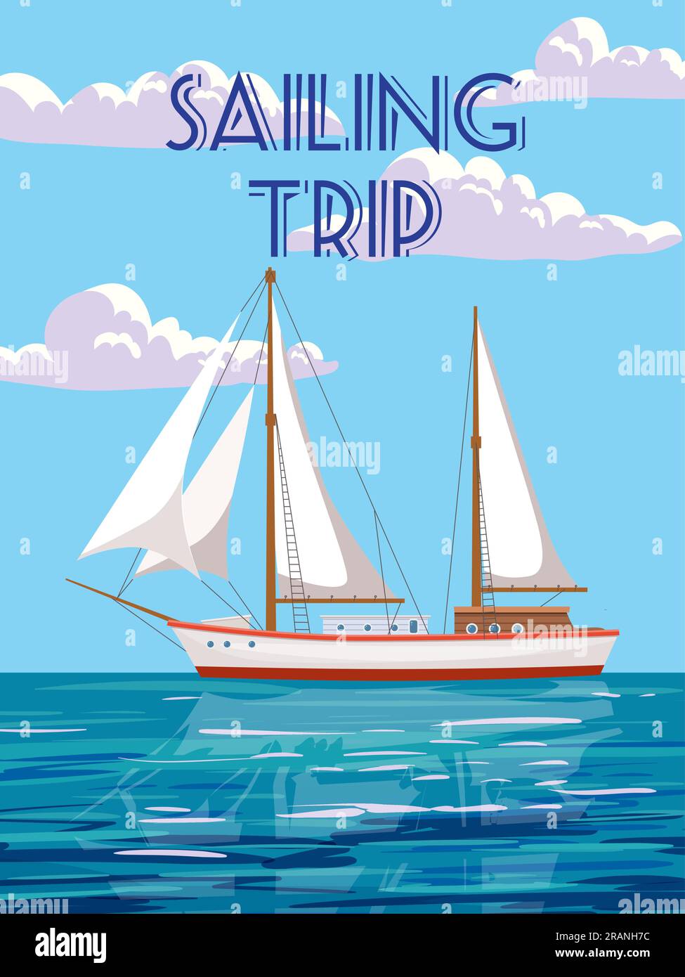 Sailing Trip poster retro, sailing ship on the ocean, sea. Tropical ...