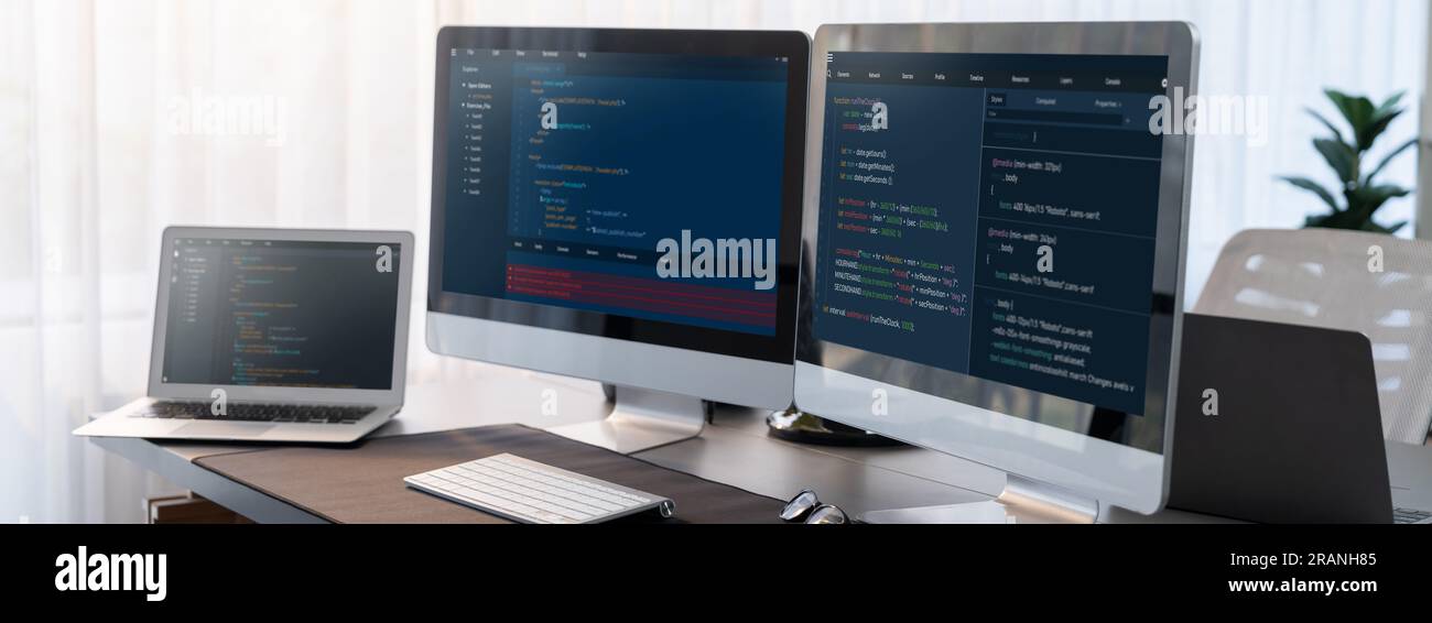 Software development interface display coding script on monitor. Empty ...