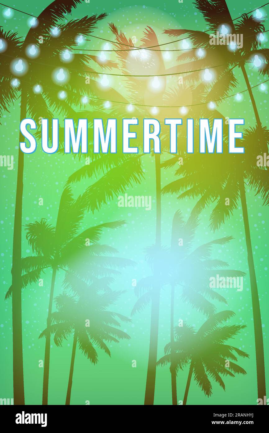 Summertime Sunset Beach Template Design Palms Poster, Flyer Stock ...