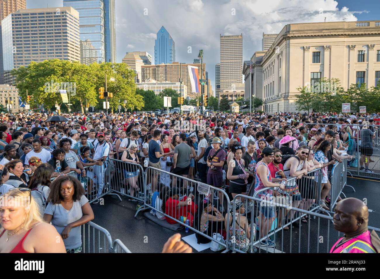 Philadelphia, Pa, USA 4 July, 2023 - Fourth of July festival goers wait ...