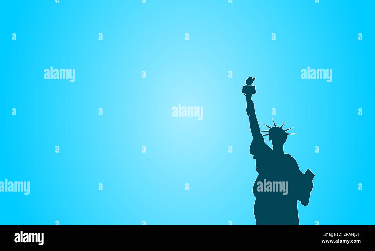 Silhoutte The Statue of Liberty. Vector Illustration on blue white ...